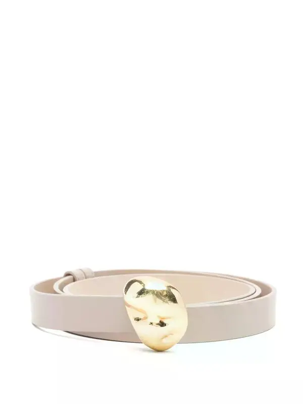 Fabiana Filippi Leather Belt With Engraved Logo Buckle - Grey