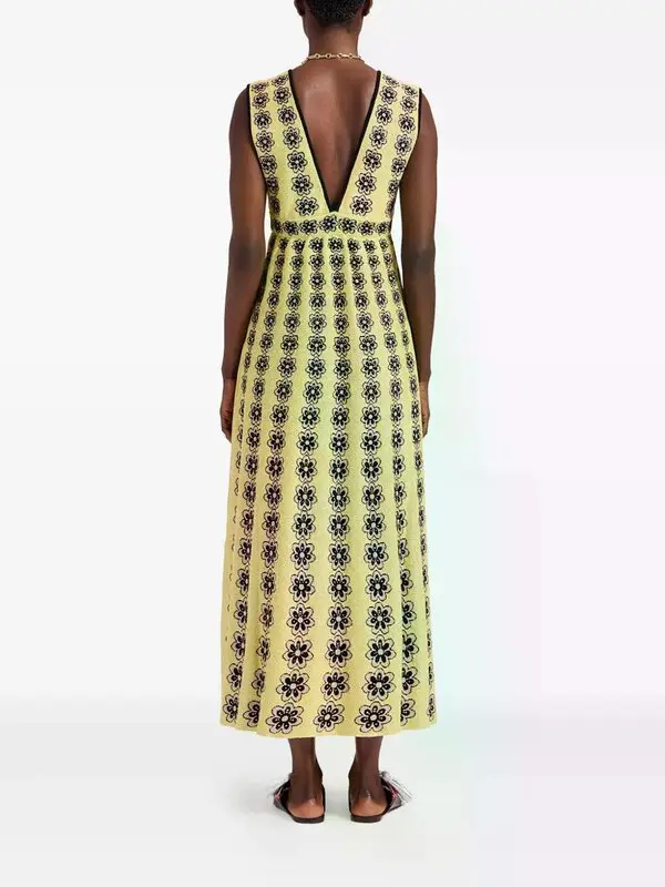 La DoubleJ Floral-embroidered V-neck Maxi Dress