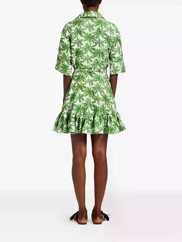 La DoubleJ San Pietro Palm-print Ruffled Mini Dress