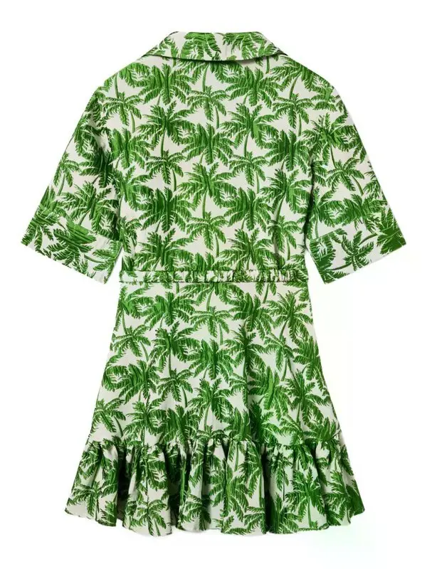 La DoubleJ San Pietro Palm-print Ruffled Mini Dress