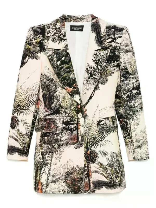 ISABEL SANCHIS Landscape Print Long Blazer - Neutrals