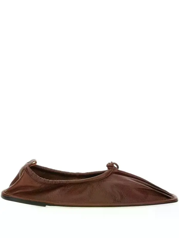 Hereu Puntera Gathered Leather Ballet Flats - Brown