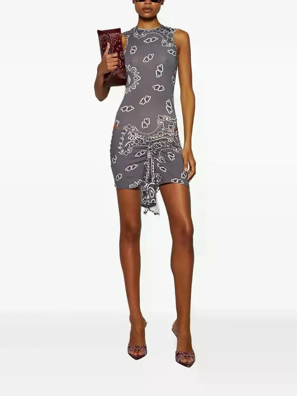 Attico Sleeveless Bandana-print Mini Dress - Grey