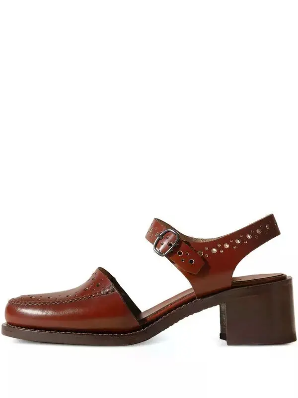 Hereu Buckled Perforated Block Heel Pumps