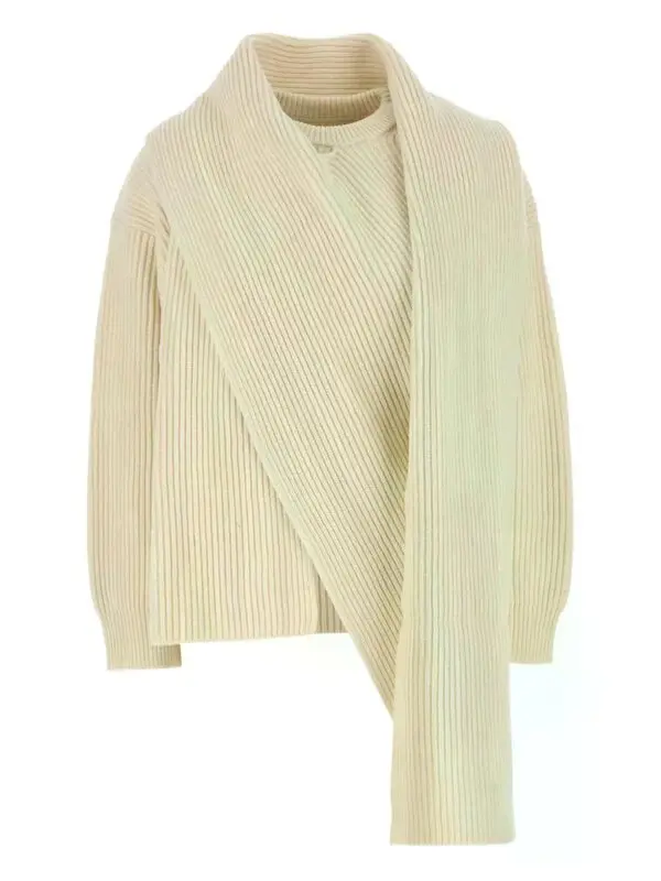 JIL SANDER Ribbed Sweater With Shawl Collar And Detachable Scarf