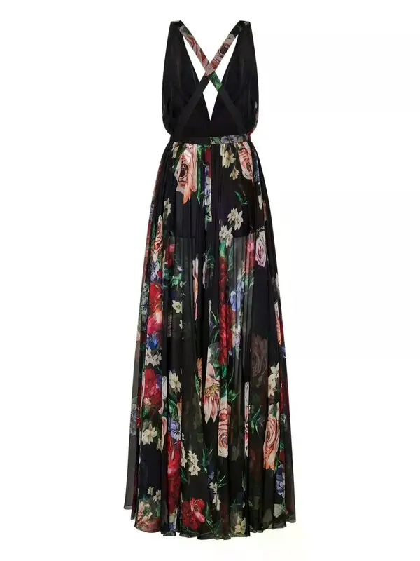 Dolce & Gabbana Floral Print Silk Maxi Dress - Black