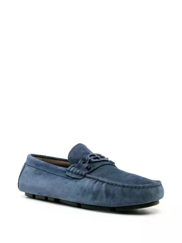 BALDININI Calf Suede Loafers With Tonal Logo Plaque - Blue