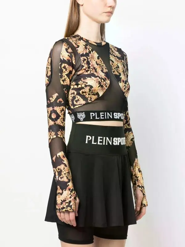 PLEIN SPORT Baroque Print Long Sleeve Cropped Top