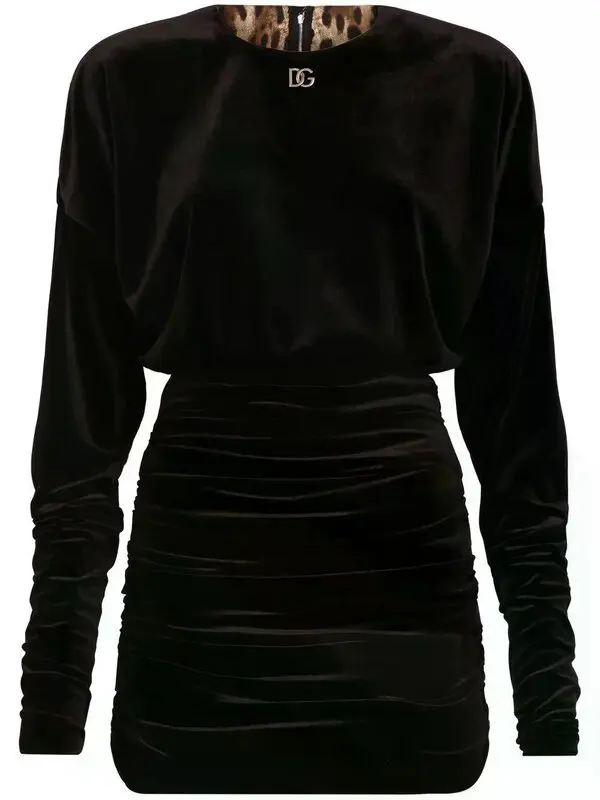 Dolce & Gabbana Draped Velvet Mini Dress - Black