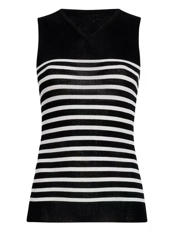 Khaite Renato Ribbed V-neck Striped Top - Black