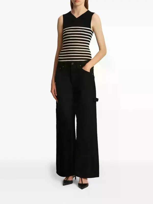 Khaite Renato Ribbed V-neck Striped Top - Black