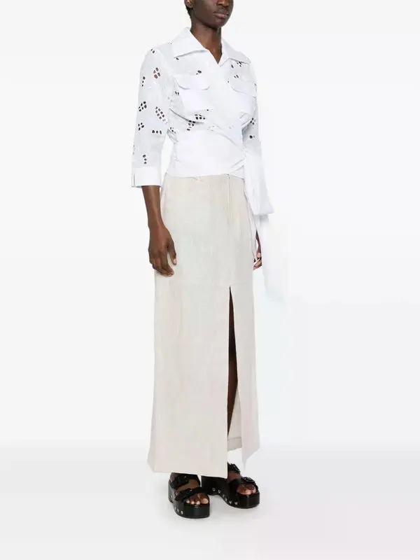 D.exterior Embroidered Cotton Blend Wrap Shirt