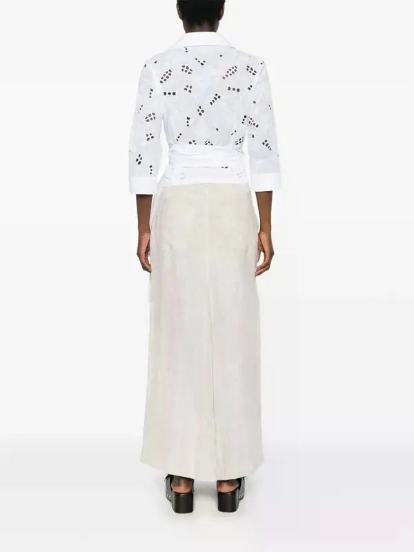 D.exterior Embroidered Cotton Blend Wrap Shirt