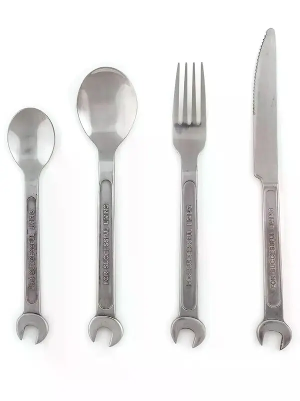 SELETTI Machine Collection Slogan-engraved Cutlery - Silver