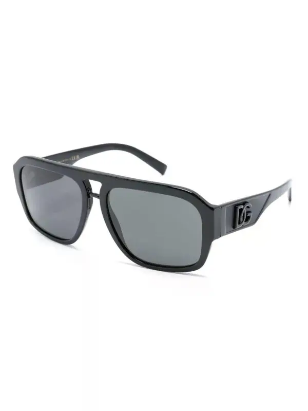 Dolce & Gabbana Logo-plaque Pilot-frame Sunglasses - Black