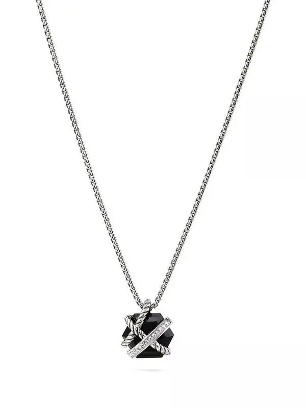 David Yurman Sterling Cable Wrap Black Onyx Diamond Necklace - Silver