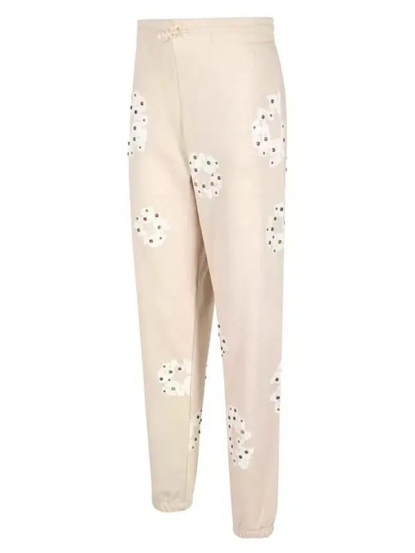 DENIM TEARS Rhinestone Cotton Wreath-print Track Pants - Neutrals