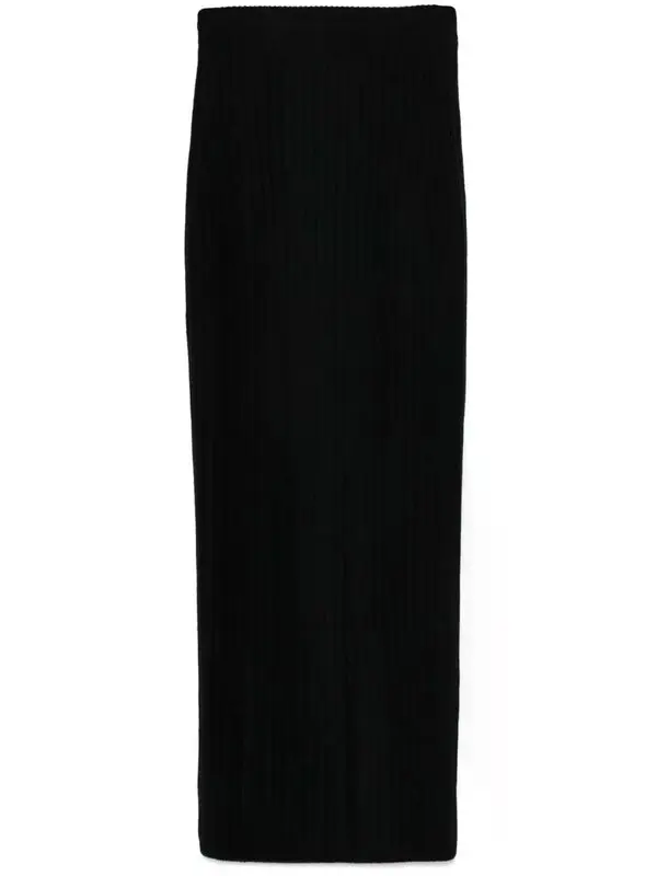 Max Mara Wool Blend Ribbed Knit Midi Skirt