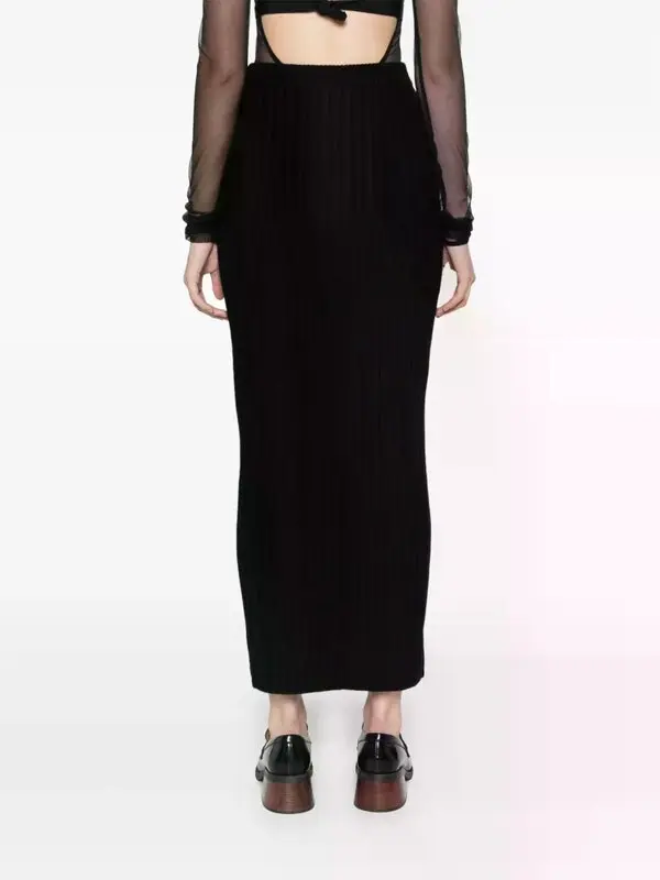 Max Mara Wool Blend Ribbed Knit Midi Skirt