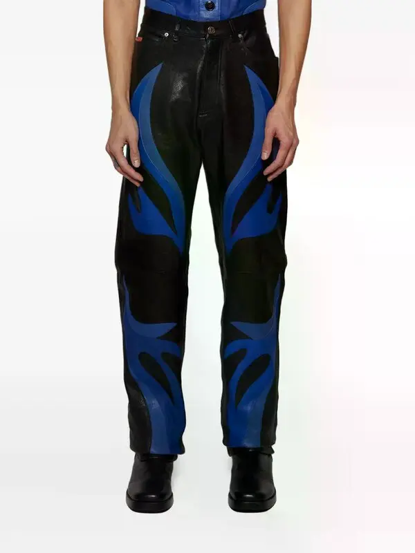 Martine Rose Leather Trousers With Blue Flame Appliqu