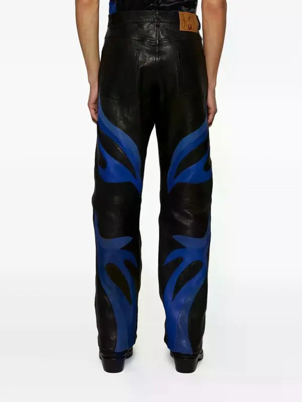 Martine Rose Leather Trousers With Blue Flame Appliqu