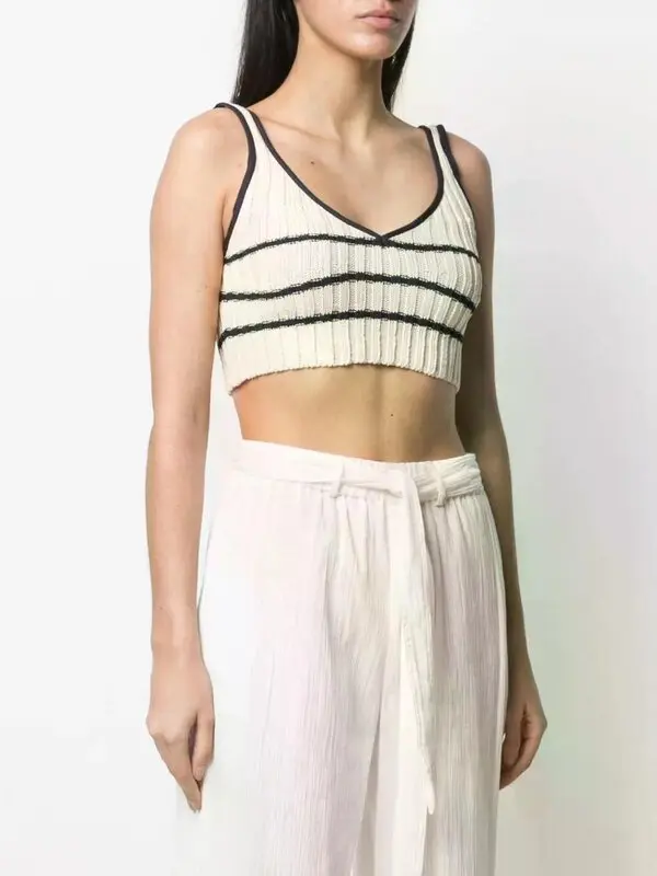 Lorena Antoniazzi Ribbed Knit Cropped Top With Stripe Print And Contrasting Trim