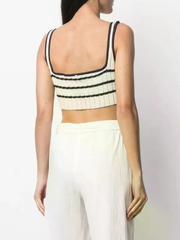 Lorena Antoniazzi Ribbed Knit Cropped Top With Stripe Print And Contrasting Trim