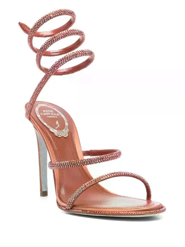 Rene Caovilla 100mm Crystal Embellished Ankle Strap Stiletto Sandals - Red