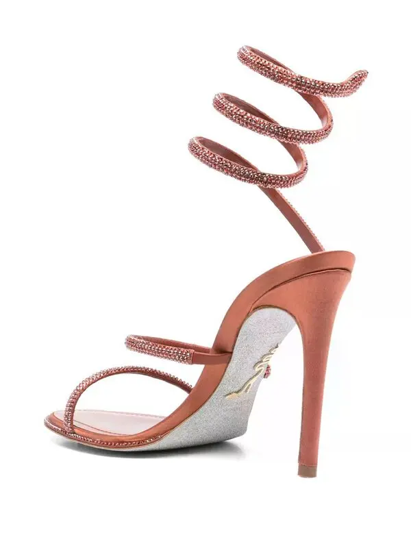 Rene Caovilla 100mm Crystal Embellished Ankle Strap Stiletto Sandals - Red