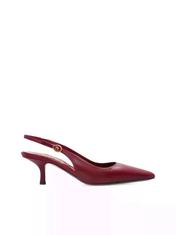 Burberry Burgundy Leather Pumps With Buckle Strap - Red