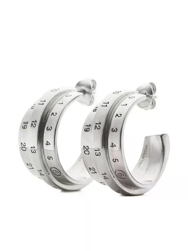 MAISON MARGIELA Tone Triple Number Hoop Earrings - Silver