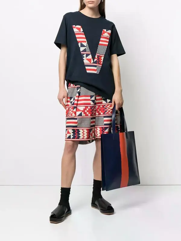 PORTS V Navy Cotton V-logo T-shirt