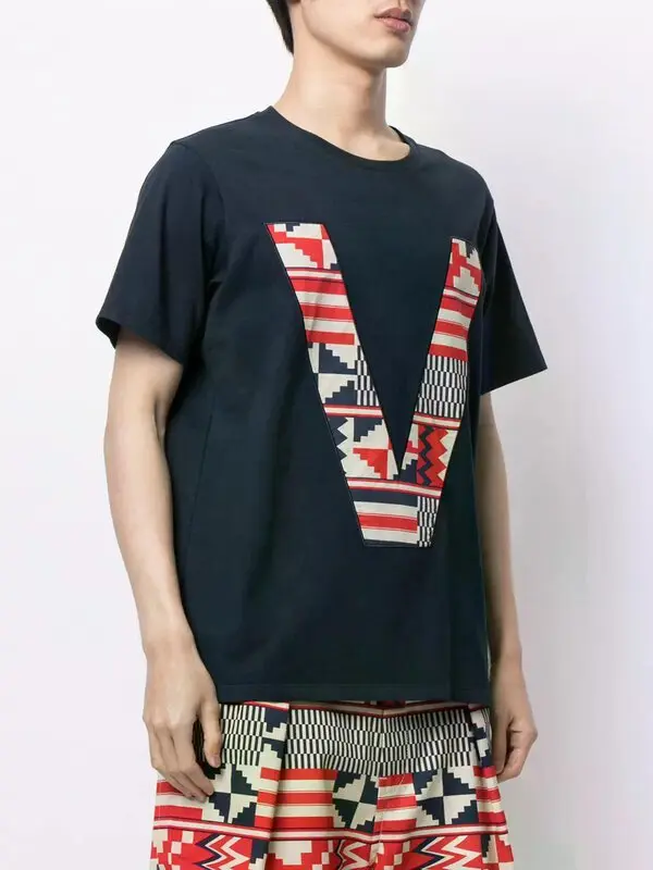 PORTS V Navy Cotton V-logo T-shirt