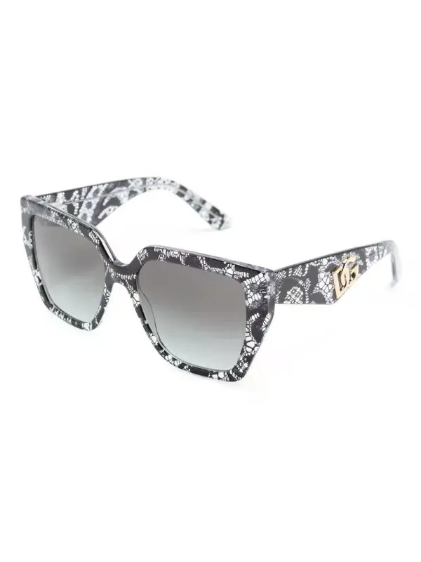 Dolce & Gabbana Lace Detail Square Frame Sunglasses - Black