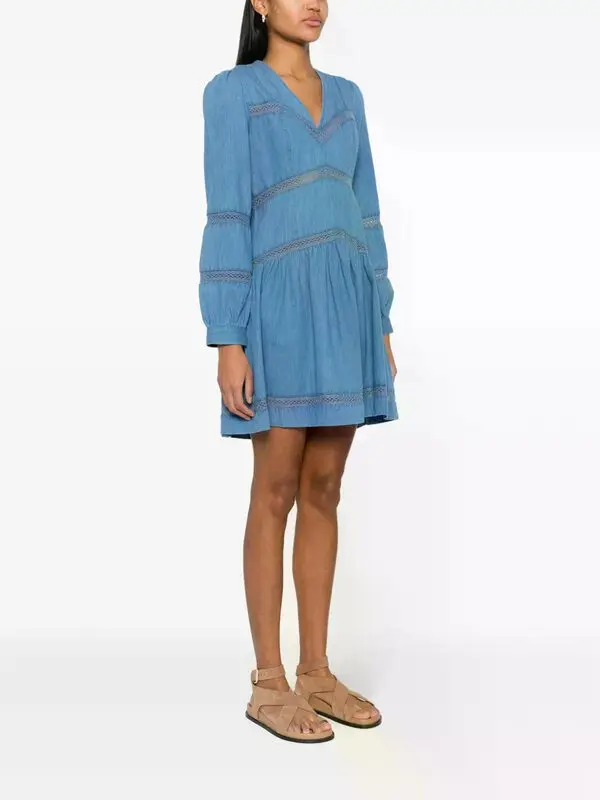 TWINSET Flared Denim Mini Dress With Lace Trim