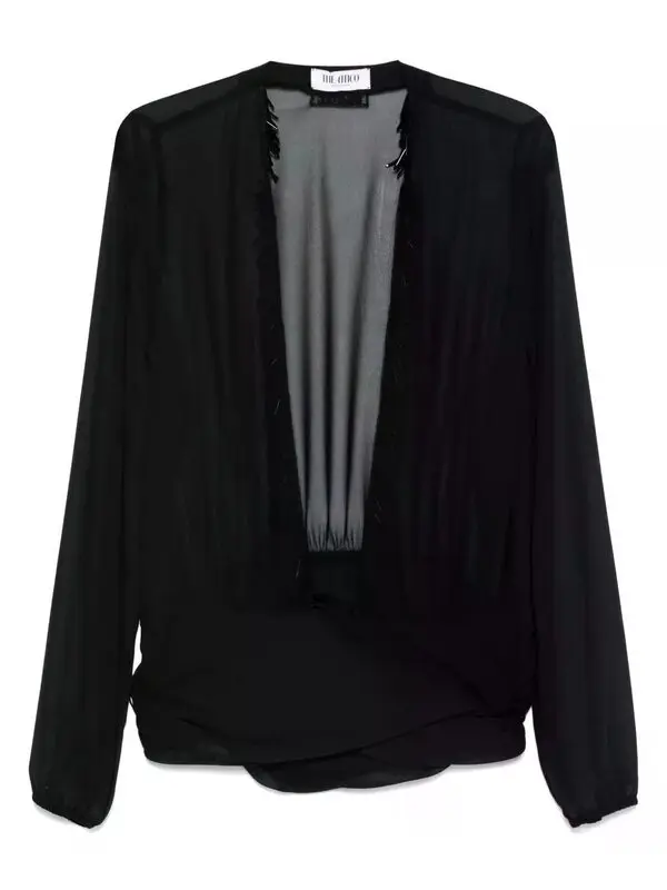 Attico V-neck Fringed Blouse - Black