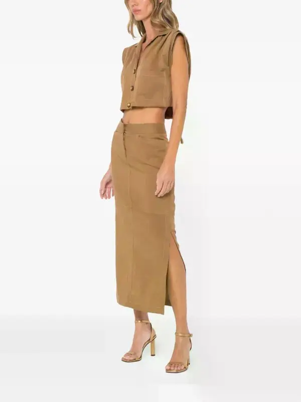 JBQ Button-up Cropped Shirt With Drawstring Hem - Neutrals