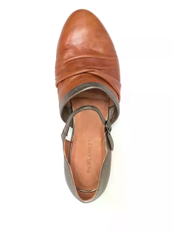 PANTANETTI Metallic Ballet Flats With Buckle-strap Fastening - Brown