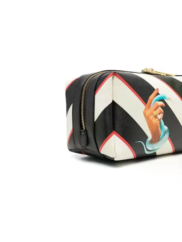 SELETTI Graphic-print Striped Wash Bag - Black