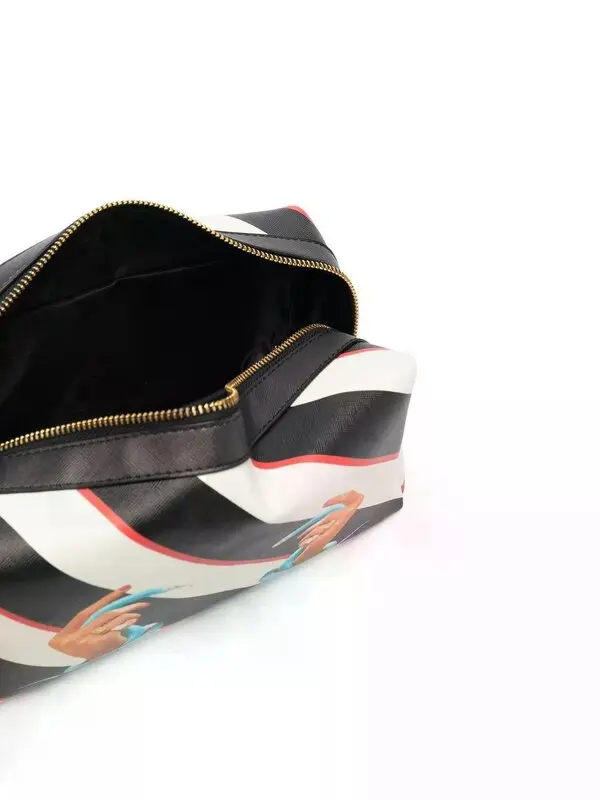 SELETTI Graphic-print Striped Wash Bag - Black