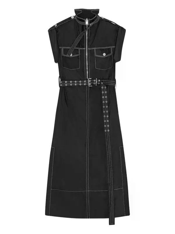GANNI High-collar Belted Shirt Dress - Black
