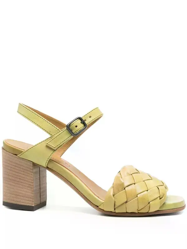PANTANETTI Woven Leather Block Heel Sandals - Green