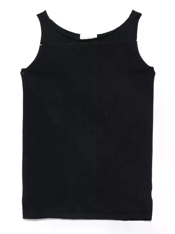 MA'RY'YA Cotton Tank Top With Contrast Stitching - Blue