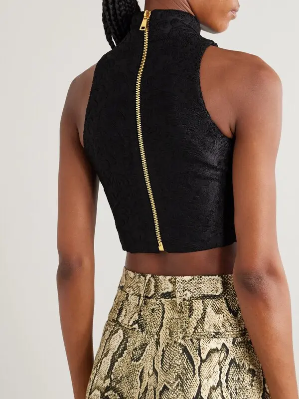Balmain Cropped Jacquard Button-embellished Top