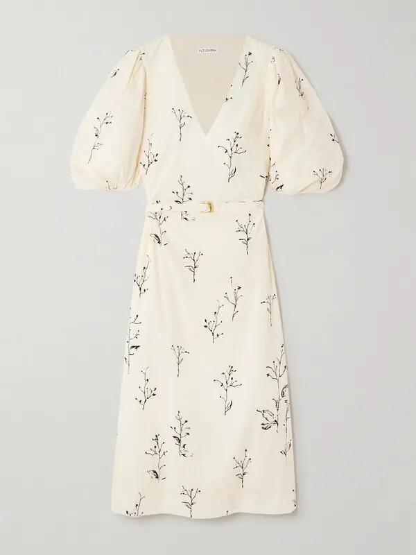 Altuzarra Corrie Belted Printed Cotton-poplin Midi Dress - Neutrals