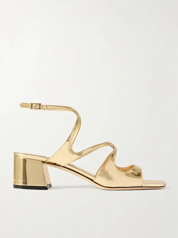 JIMMY CHOO Azilia 45 Mirrored-leather Sandals - Gold
