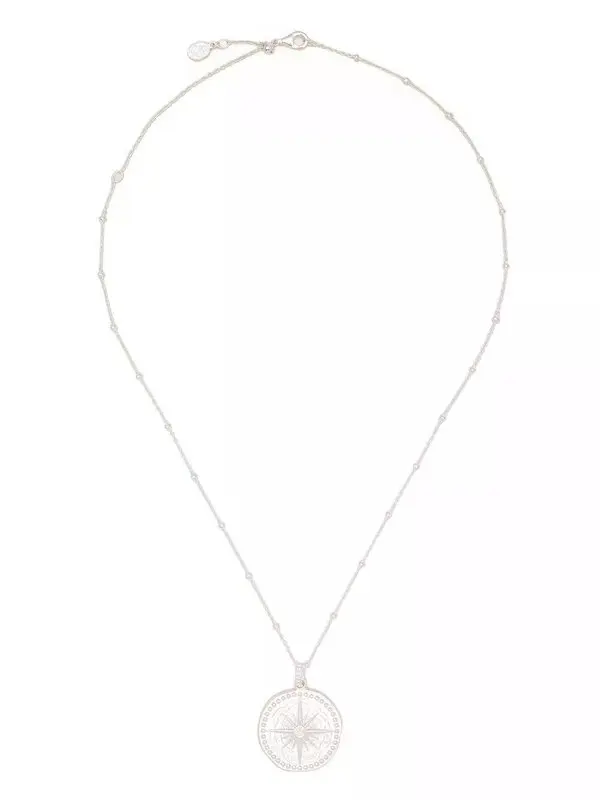 DOWER & HALL Engraved Compass Pendant Necklace - Silver