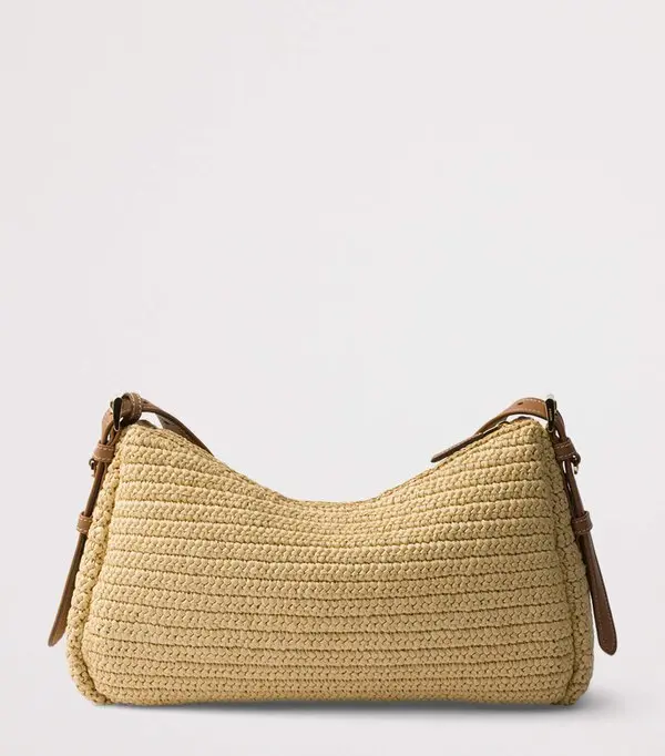 Prada Large Crochet And Leather Shoulder Bag - Neutral