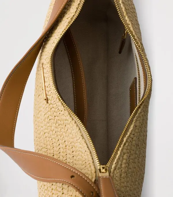 Prada Large Crochet And Leather Shoulder Bag - Neutral