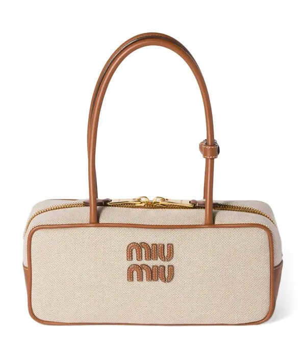 Miu Miu Canvas And Leather Top-handle Bag - Neutral